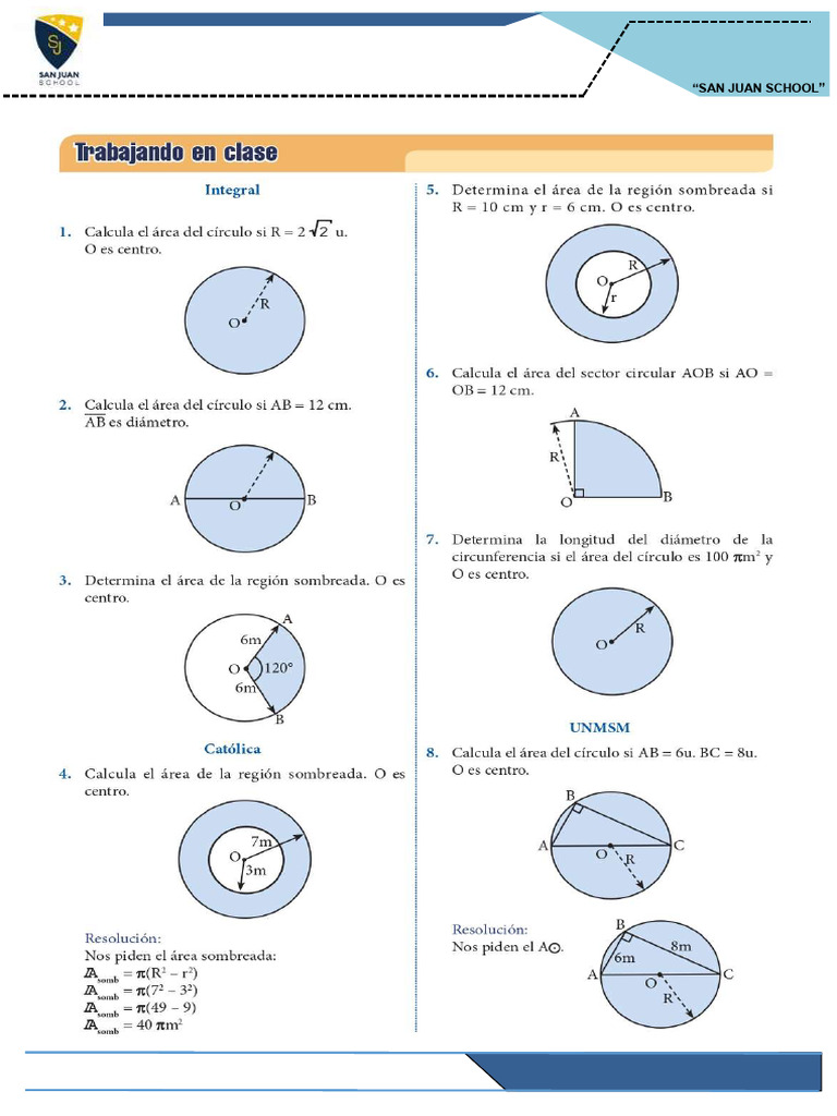 Areas de Regiones Circulares 1ro de Sec. SJS | PDF