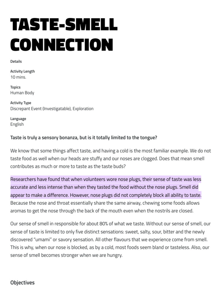Exploring Taste and Smell Connection | PDF | Taste | Senses