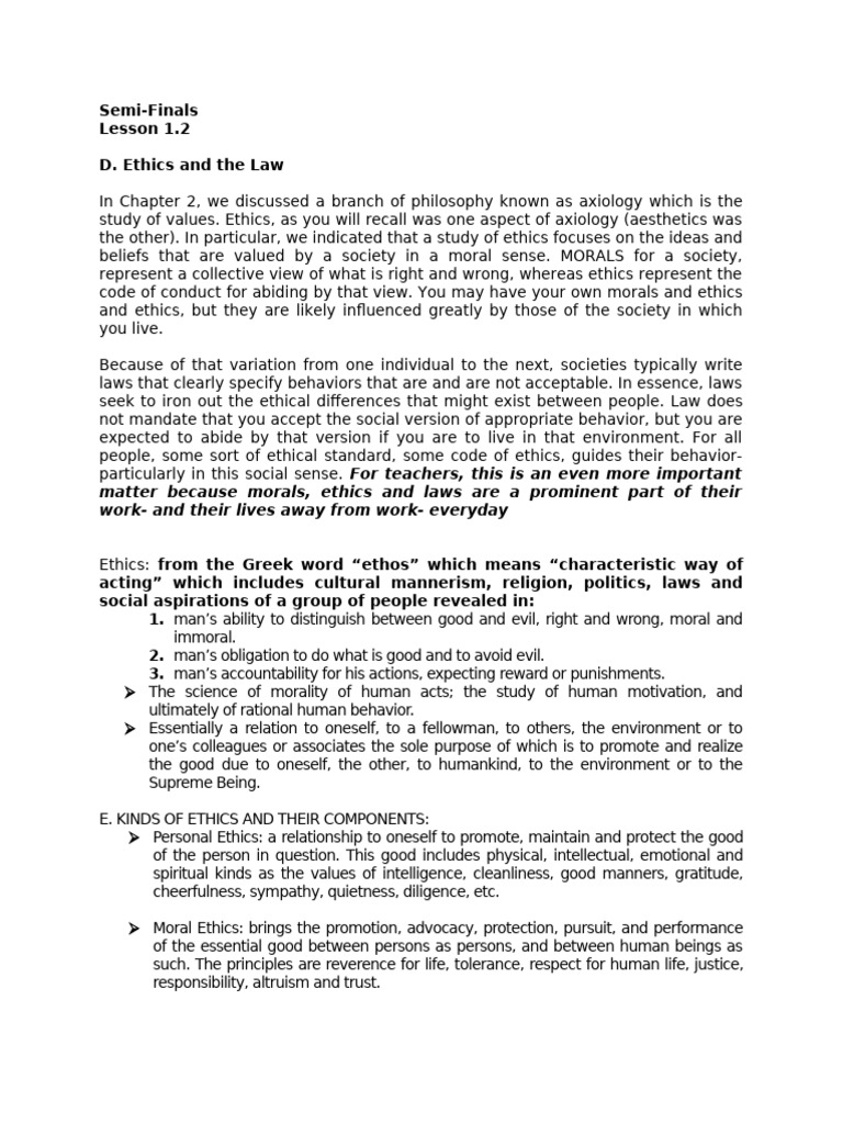 Ed 112 Semi Finals Lesson 1.2 | PDF | Morality | Social Psychology