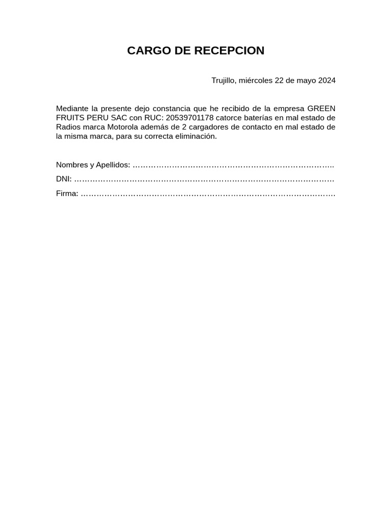 Cargo de Recepcion | PDF | Hogar, jardinería y bricolaje