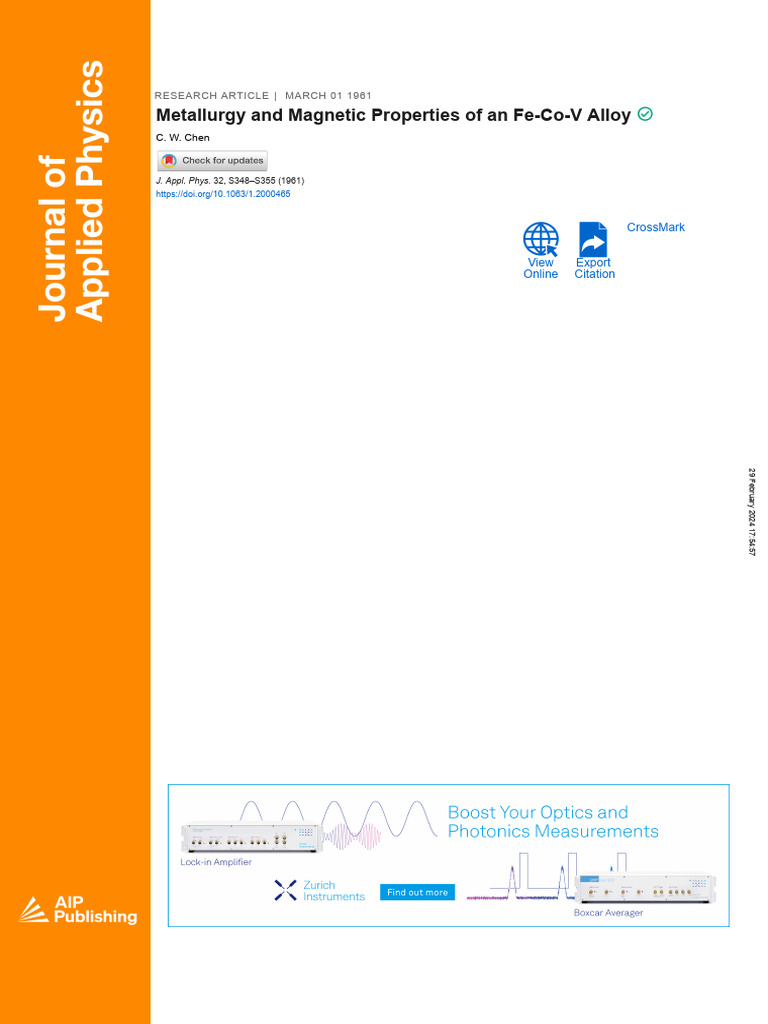 1961 - Metallurgy and Magnetic Properties of An Fe-Co-V Alloy | PDF ...