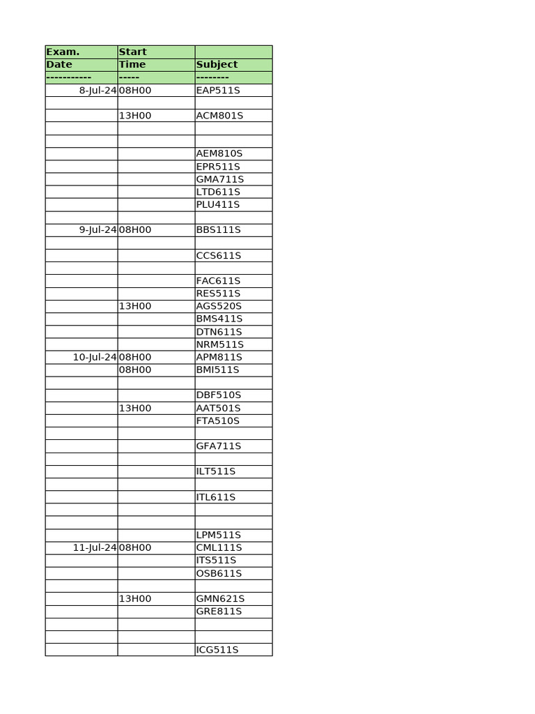 July 2024 Draft Supplementary Timetable | PDF | Science | Economics