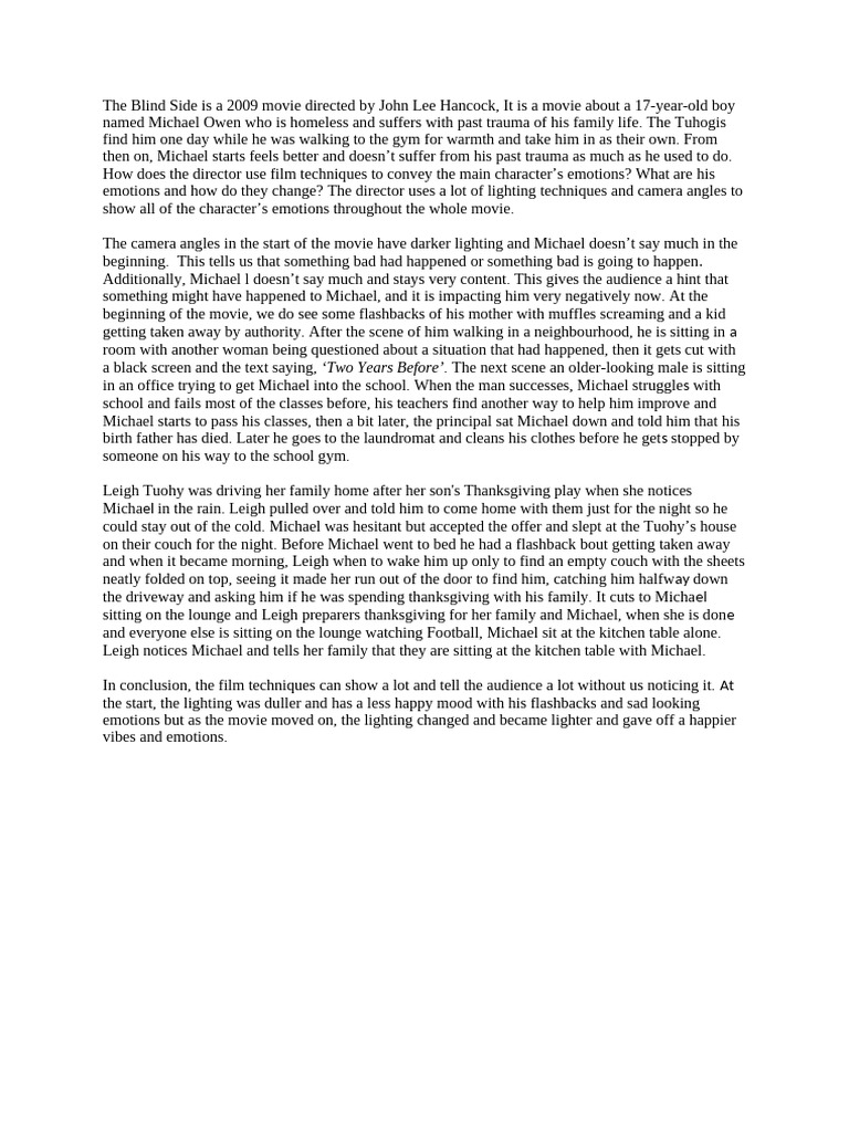 The Blind Side Essay (Final Copy) | PDF