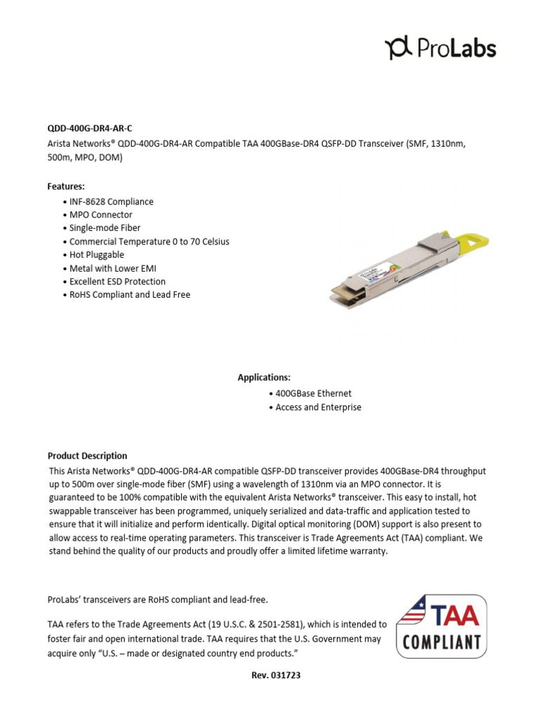 QDD 400G DR4 AR C - Datasheets - EN | PDF | Power Supply | Decibel