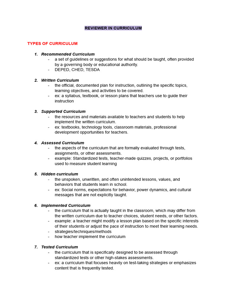 Curriculum Reviewer (Midterm) | PDF | Curriculum | Learning