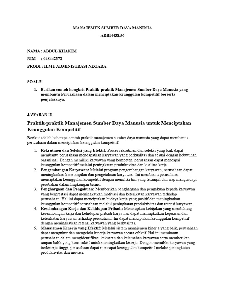 Tugas 1 Manajemen Sumber Daya Manusia | PDF | Karier & Perkembangan