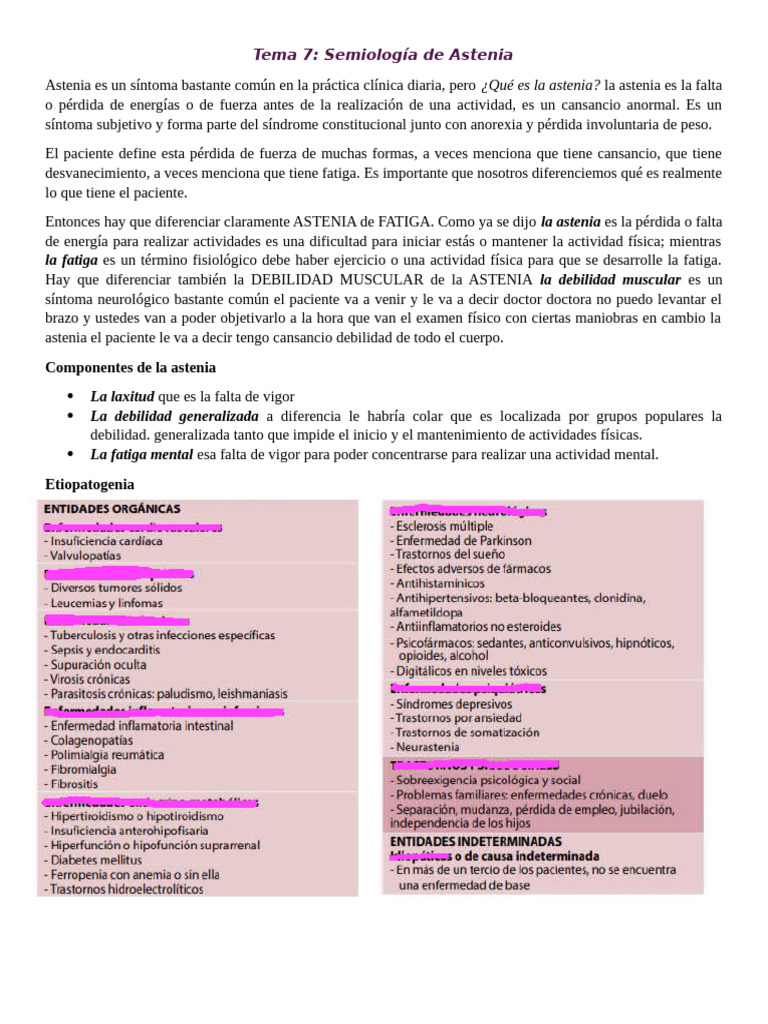 Tema 7 (Semiologia Astenia) | PDF | Debilidad | Ansiedad