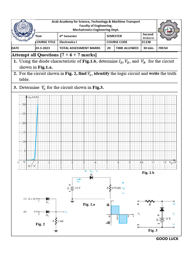 AAST Elec I Midterm Exam 2024 | PDF