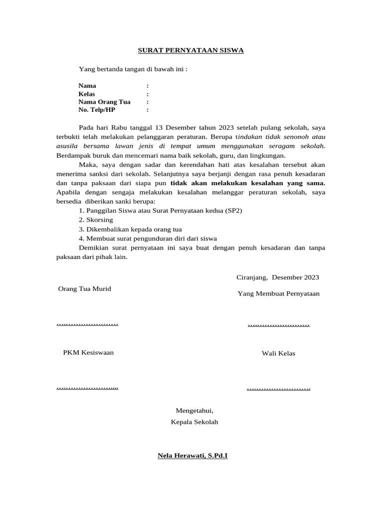 Surat Perjanjian Siswa | PDF | Olahraga & Rekreasi | Pengembangan Diri