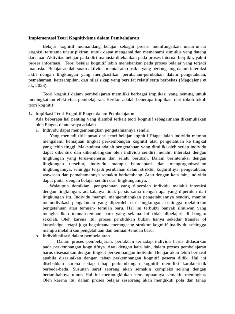 Implementasi Teori Kognitivisme Dalam Pembelajaran | PDF | Kesehatan Holistik | Sains & Matematika