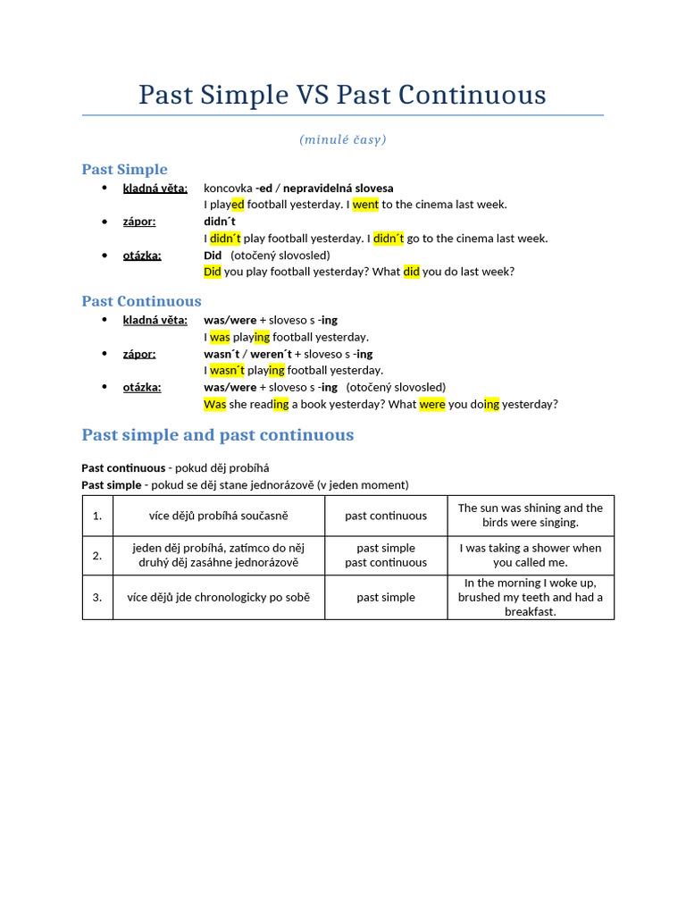 Past Simple Vs Past Continuous | PDF