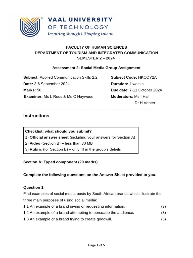 2024 HKCOY2A Assessment 2 - Instructions | PDF | Social Media | Popular ...