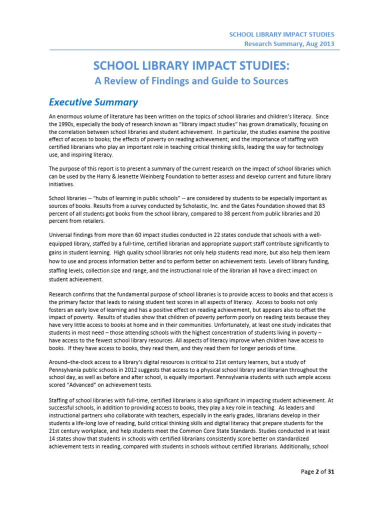 4-Studies On The Positive Impact of School Libraries | PDF | School ...