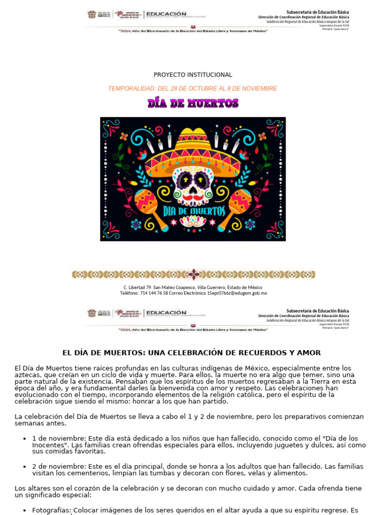 Proyecto Institucional Día de Muertos | PDF