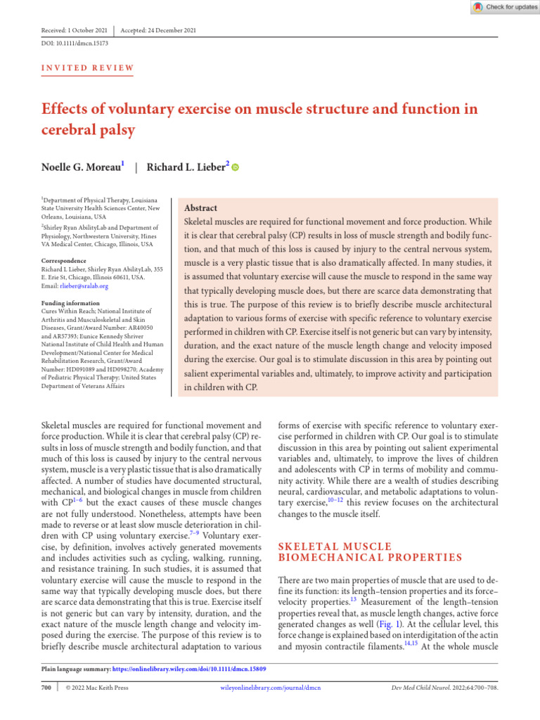 Develop Med Child Neuro - 2022 - Moreau - Effects of Voluntary Exercise On Muscle Structure and ...