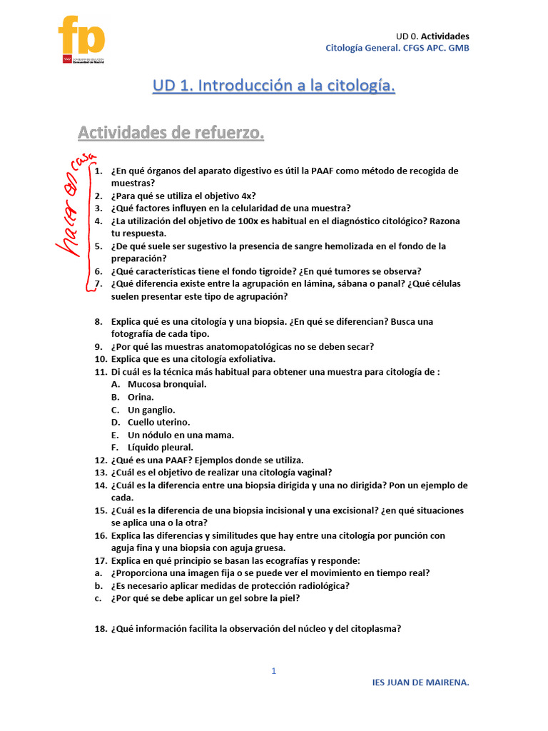 UD1. Actividades | PDF | Biopsia | Cáncer