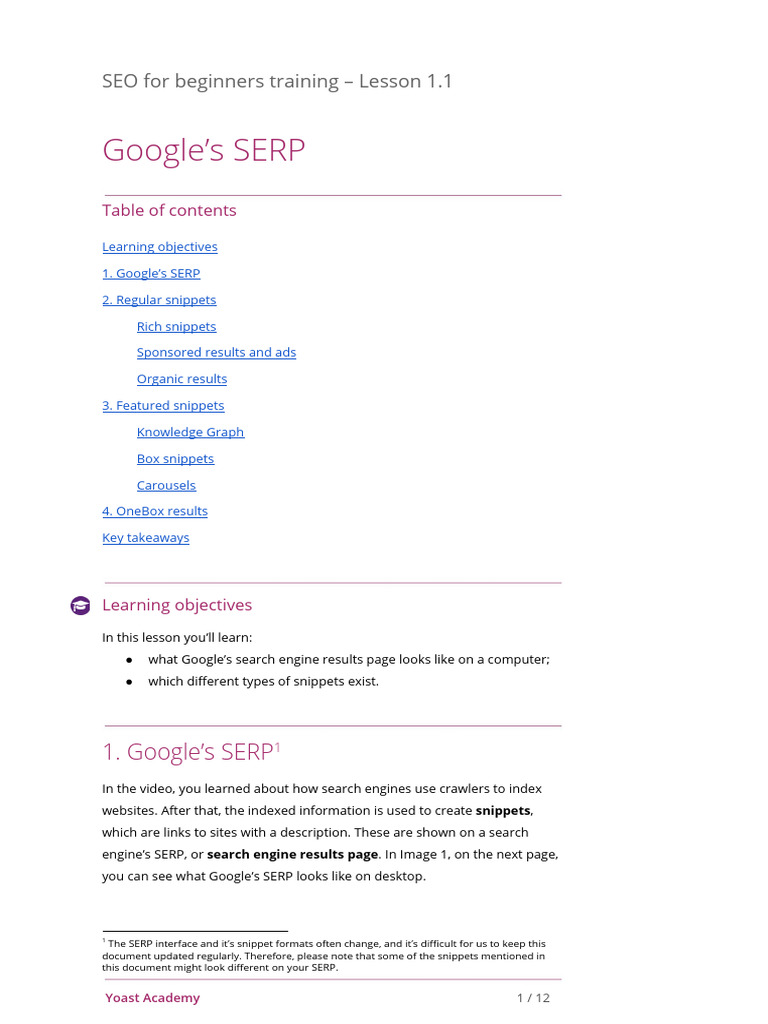 Seo For Beginners 1.1 Googles Serp-1 | PDF | Internet Search Engines | World Wide Web