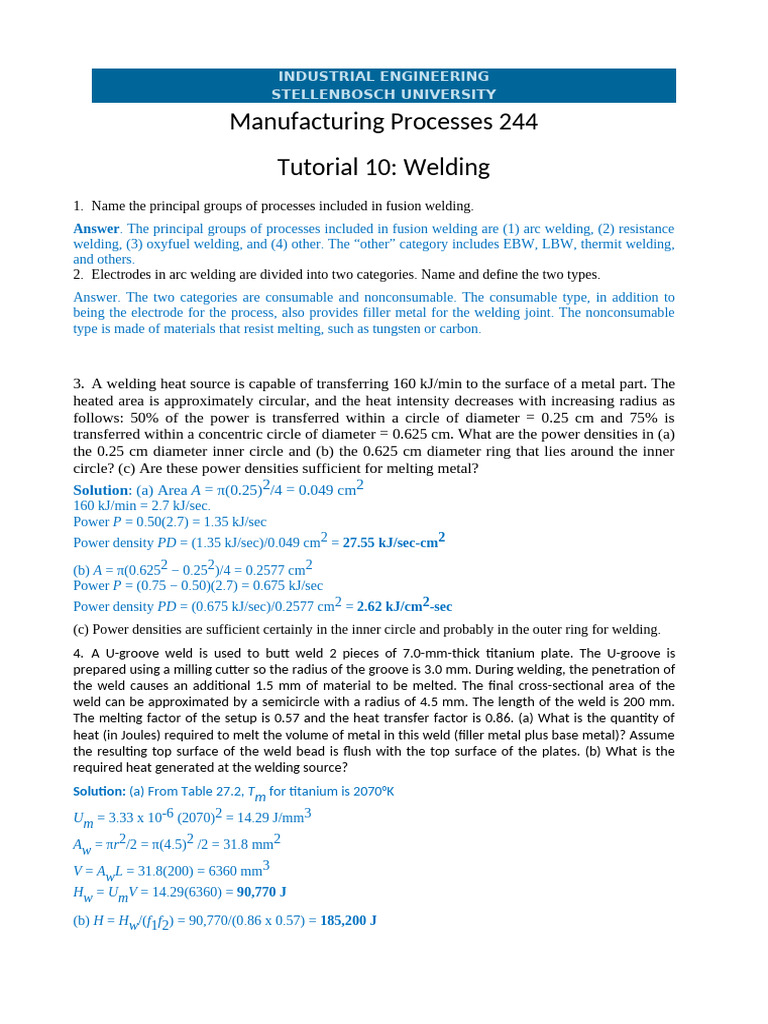 Tut 10 Model Answers | PDF | Welding | Construction