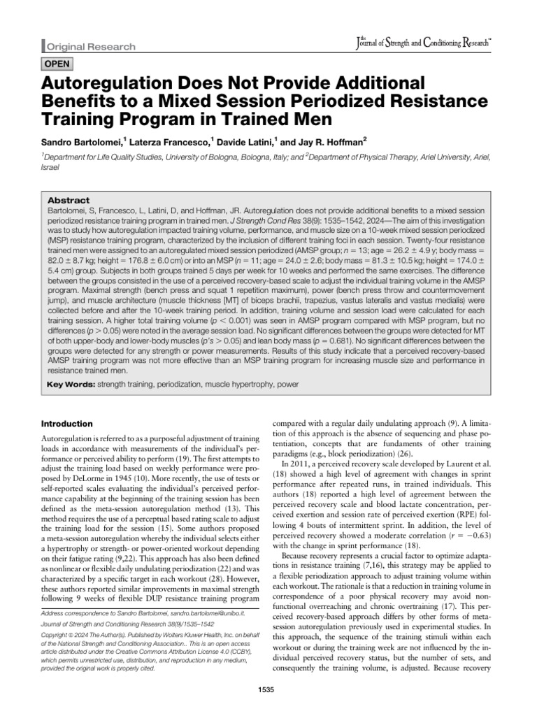 Autoregulation in Resistance Training Study | PDF | Strength Training ...