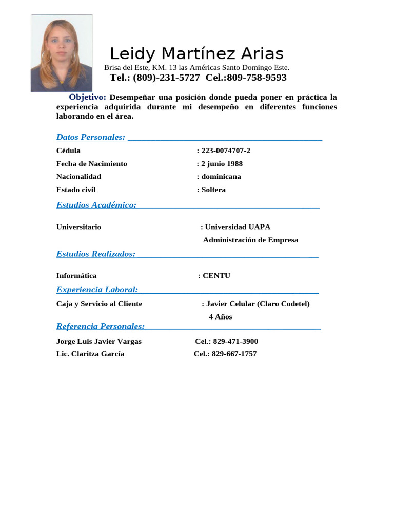 Datos de contacto de Leidy Martínez Arias | PDF