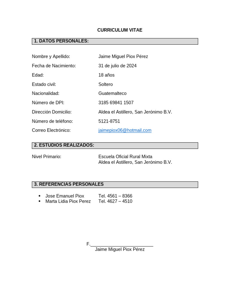 CURRICULUM Jaime Miguel Piox Pérez | PDF