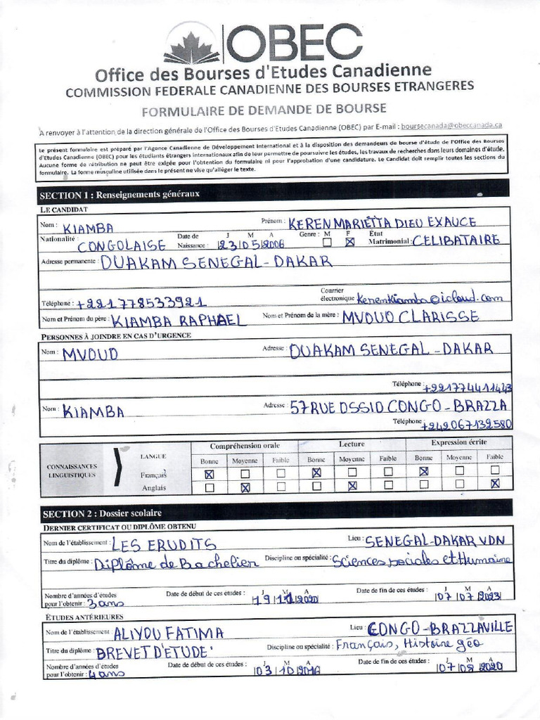 Formulaire de Demande de Bourse | PDF