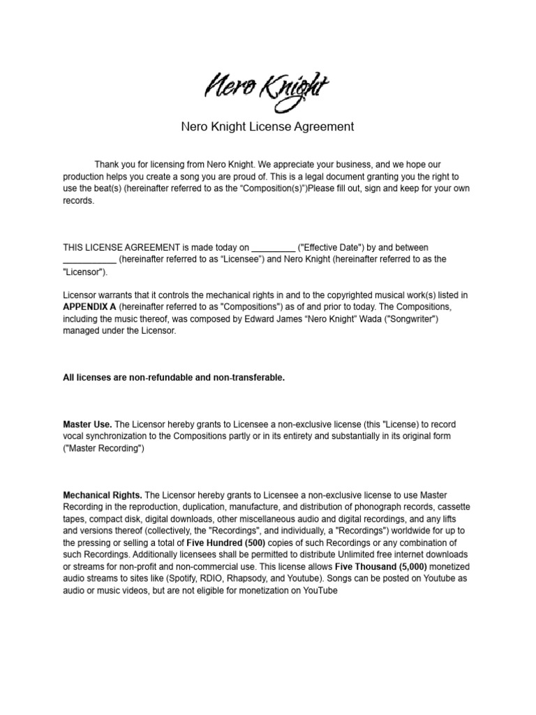 Nero Knight Basic (10 FREE Beats) License Agreement | PDF | License ...