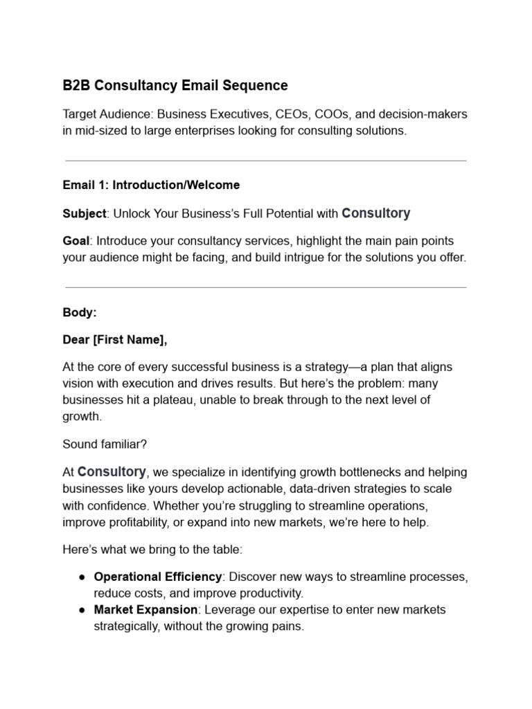 B2B Consultancy Email Sequence | PDF | Leadership | Business