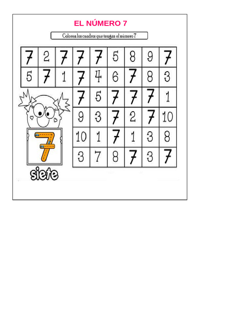 Ficha de Trabajo Del Número 7 PRIMERO EGB | PDF | Hogar, jardinería y ...