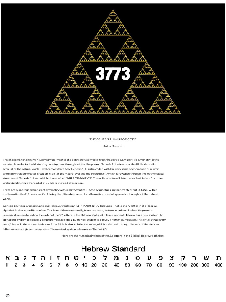 Mathematical Monotheism - THE GENESIS 1 - 1 MIRROR CODE | PDF | Pi | Bible