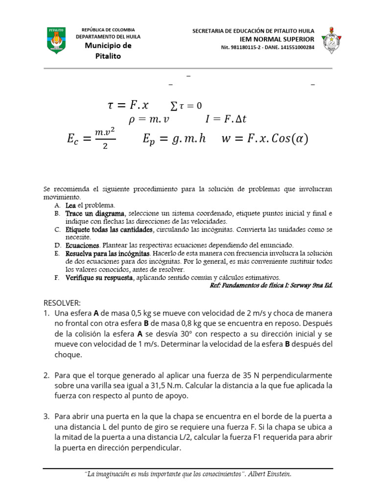 Taller 1 F-Sica I - Tercera Ley de Newton - Classroom | PDF | Ecuaciones | Masa