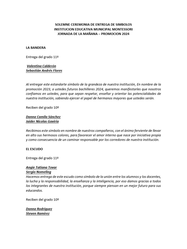 Solemne Entrega Simbolos 2024 | PDF | Deportes y actividades al aire libre