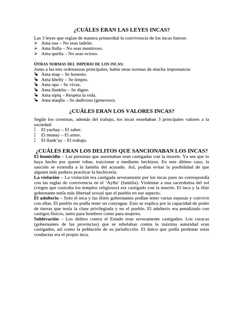 CUÁLES ERAN LAS LEYES INCAS | PDF CUÁLES ERAN LAS LEYES INCAS | PDF