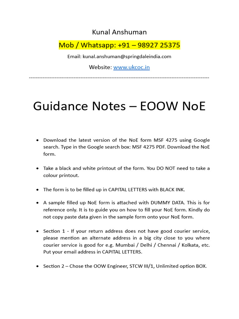 MCA NoE Procedure | PDF | Ships
