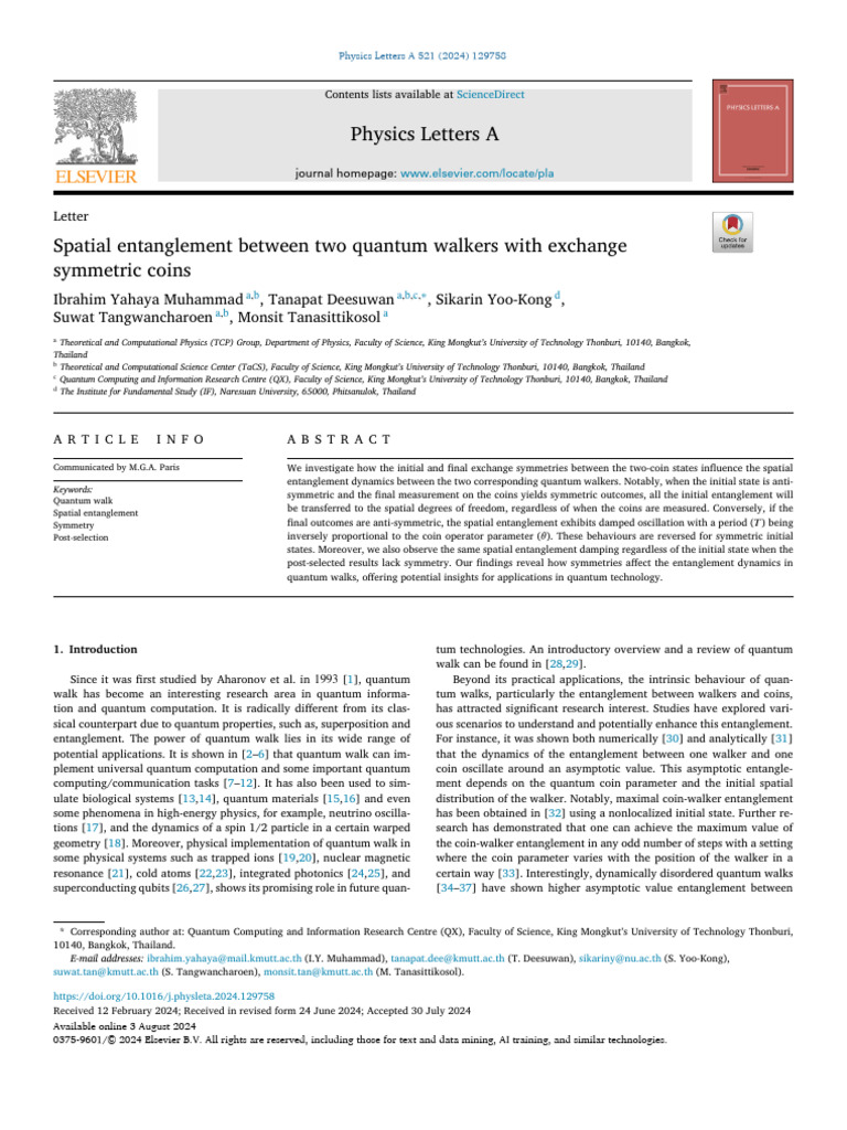 Spatial Entanglement Between Two Quantum Walkers With Exchange ...