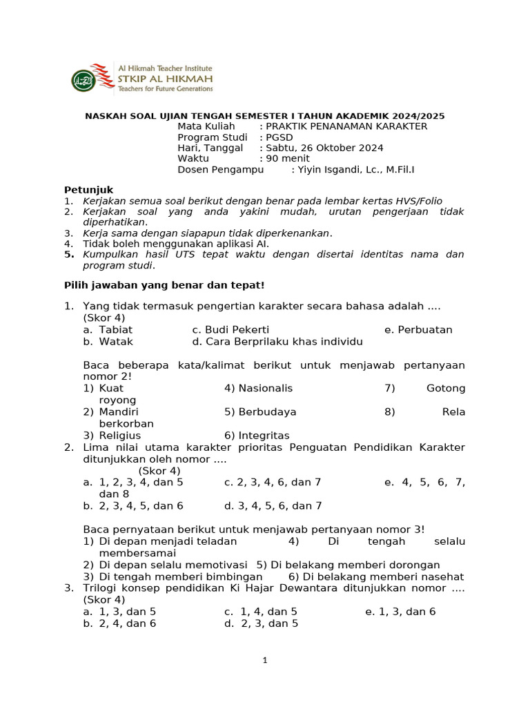 UTS PPK 2024 PGSD Kerjasama Online | PDF | Karier & Perkembangan | Kesehatan Holistik