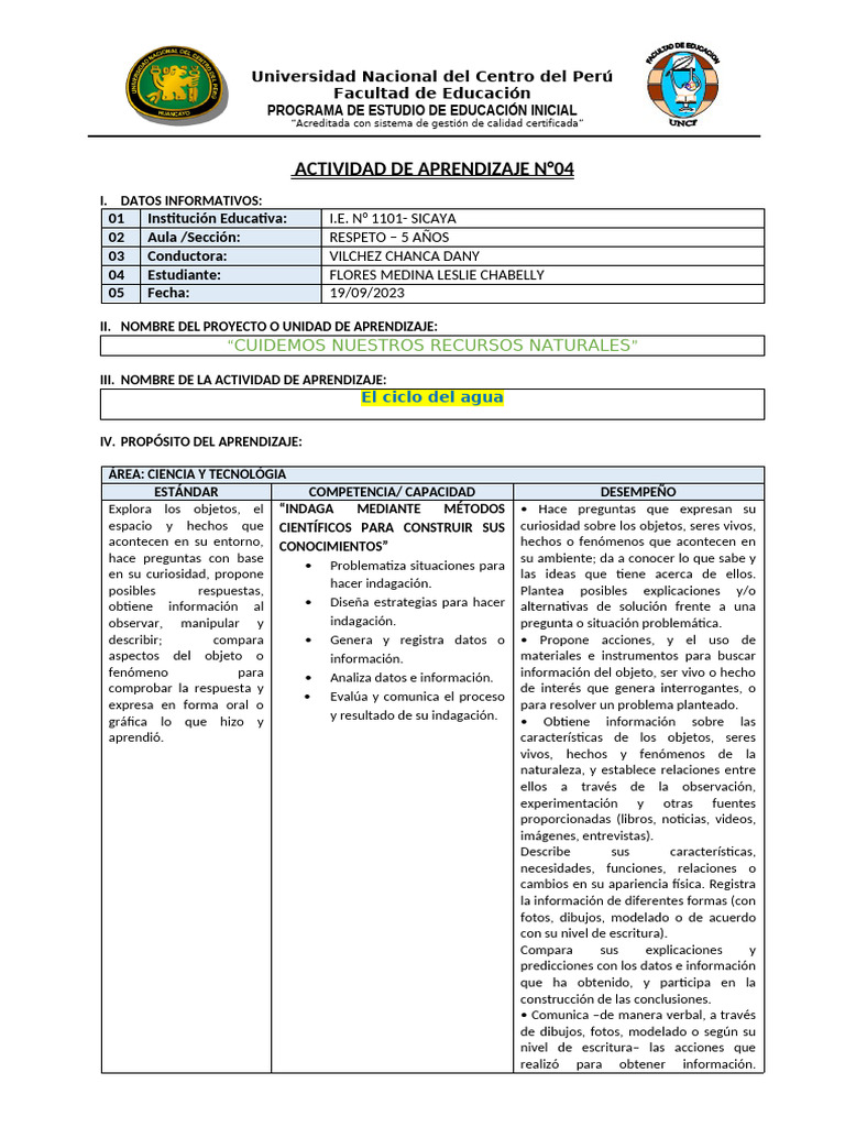 Proyecto sobre el Ciclo del Agua en Educación Inicial | PDF | Observación | Agua