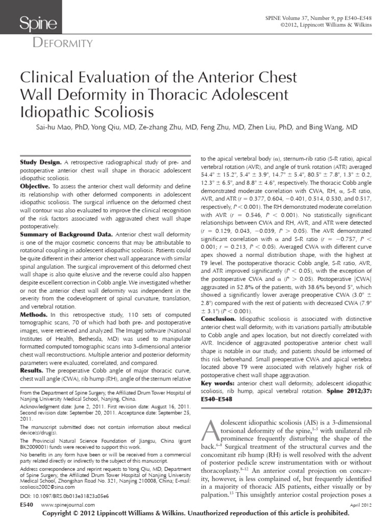 Clinical Evaluation of The Anterior Chest | PDF | Scoliosis | Vertebral ...