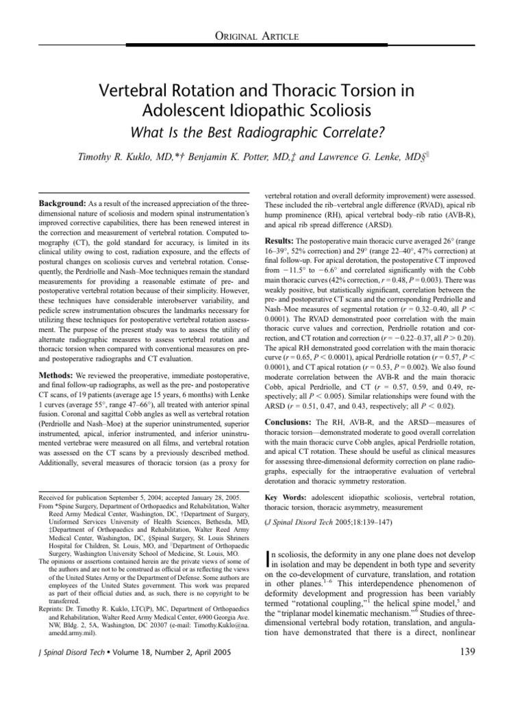 Vertebral Rotation and Thoracic Torsion in AIS | PDF | Scoliosis ...