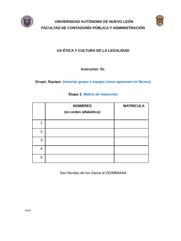 Formato - Etapa1 - Matriz de Induccion - EJ24 | PDF