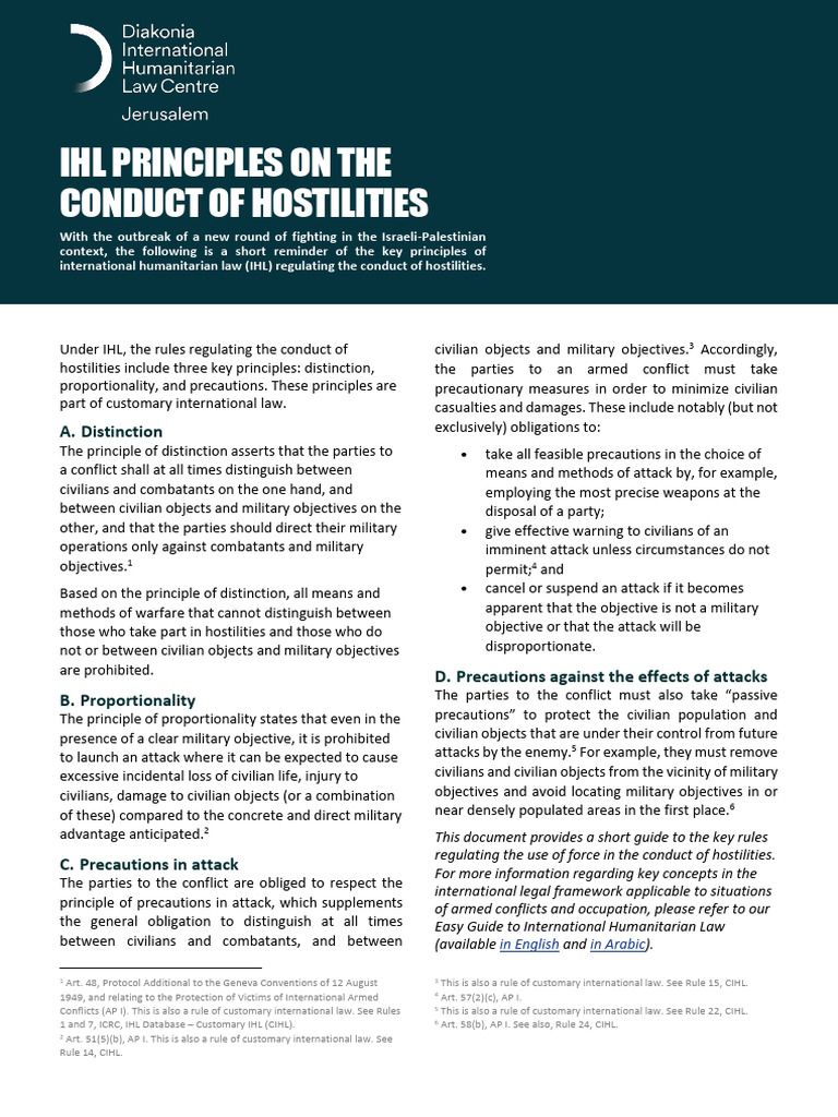 IHL Principles Conduct of Hostilities | PDF | Civilian | International ...