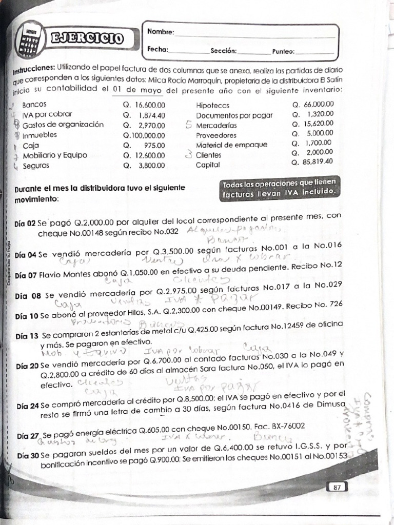 Hojas de Trabajo. Conta | PDF