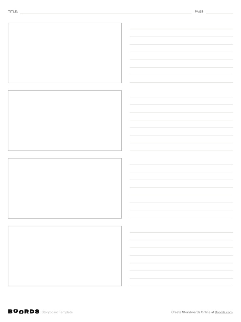 Blank Storyboard Template A4 4 Panel Vertical | PDF