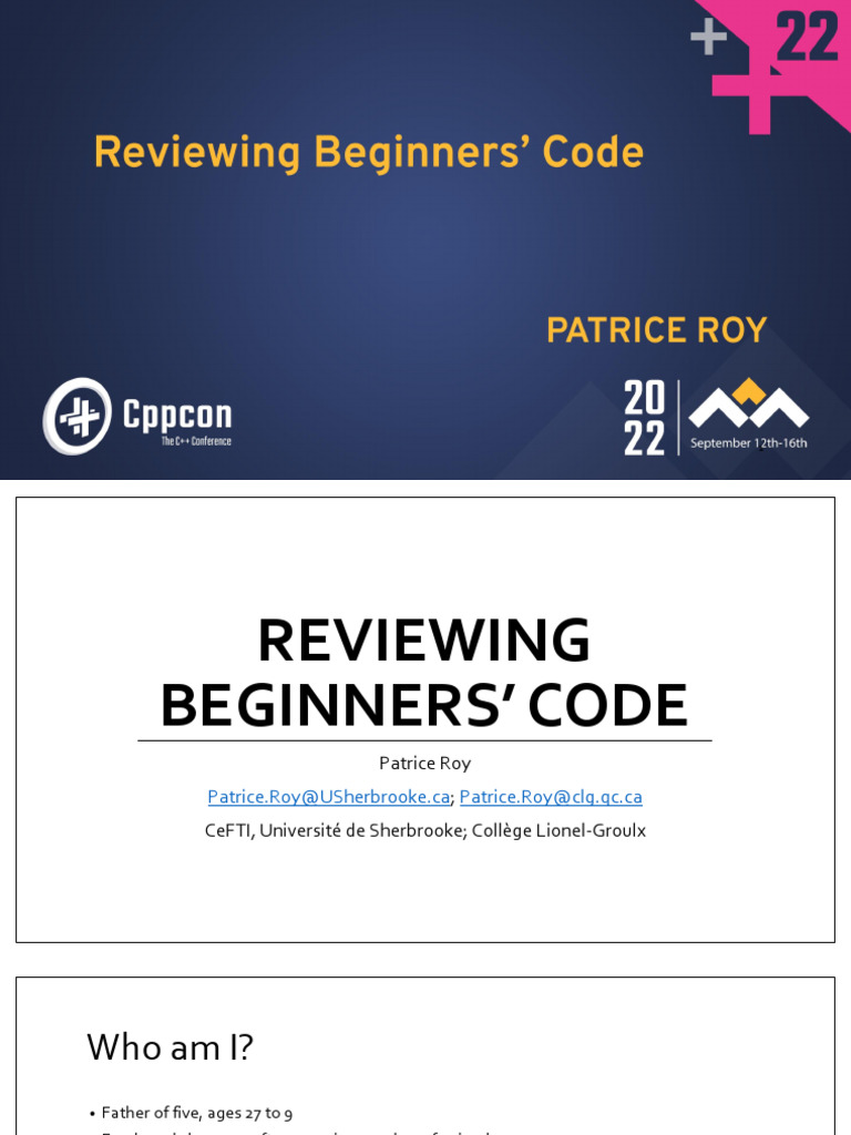 CppCon 2022 Patrice Roy Reviewing Beginners Code | PDF | Software Development | Computing