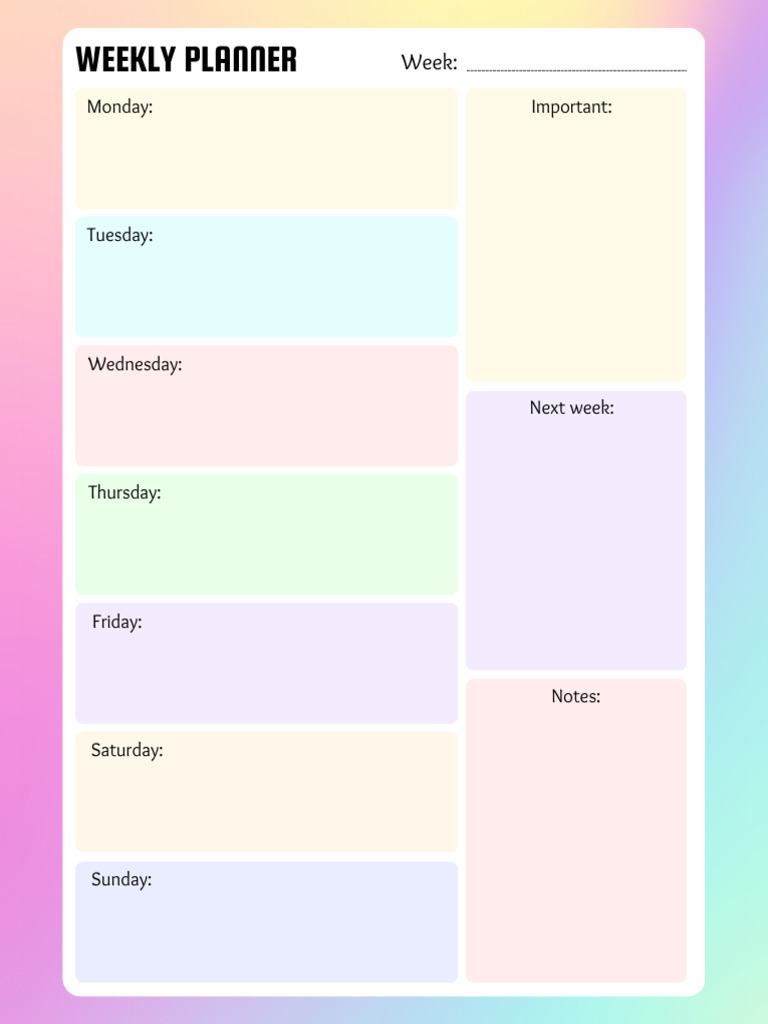 Colorful Gradient Minimalist Weekly Planner PDF | PDF
