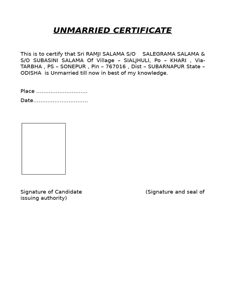 Unmarried Certificate | PDF