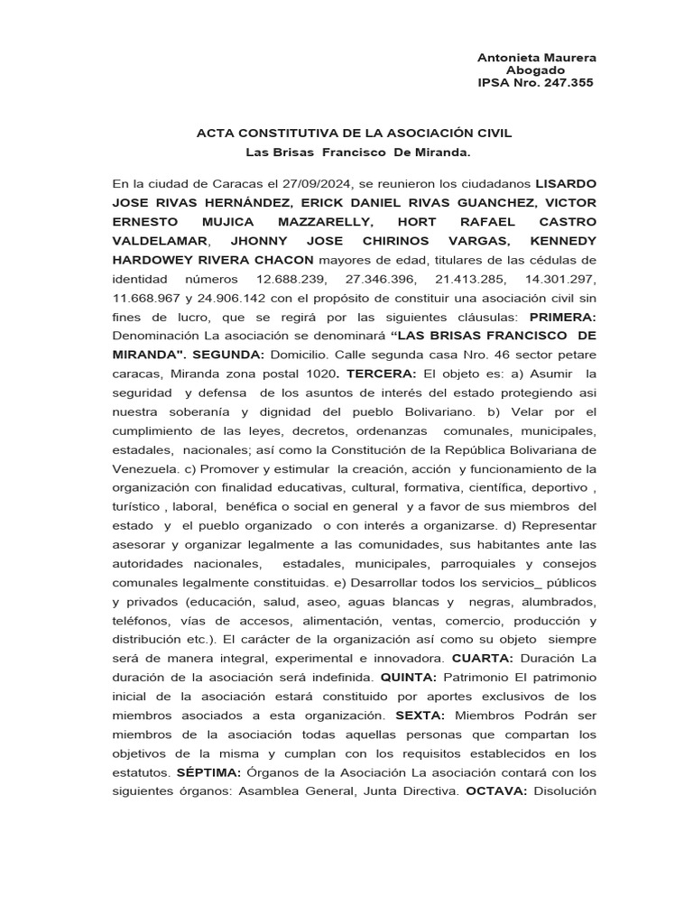 Acta Constitutiva Asociacion Civil Miranda-1 | PDF | Gobierno