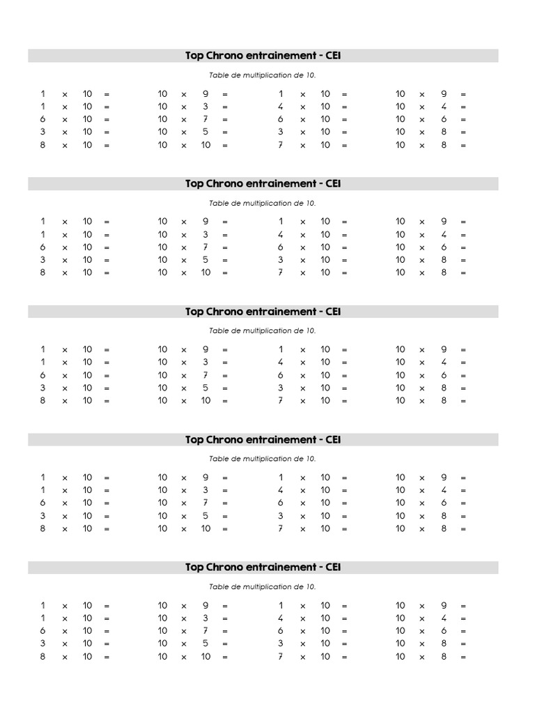 Multiplication Table Practice CE1 | PDF