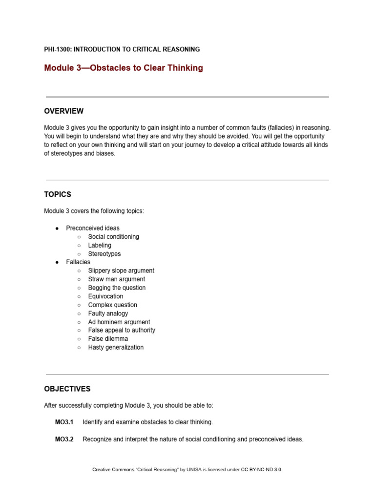 Module 3 - PHI-1300-jul16 | PDF | Fallacy | Argument