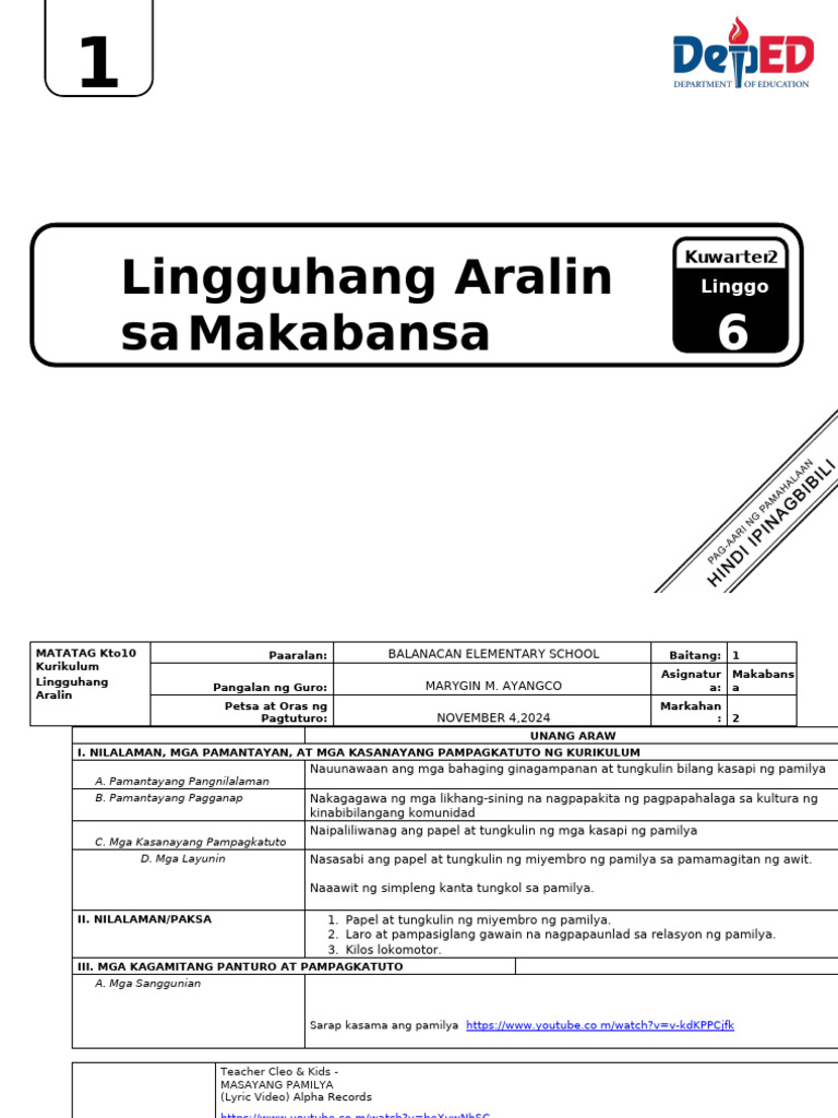 LE MAKABANSA1 Q2 Week6 D1 | PDF